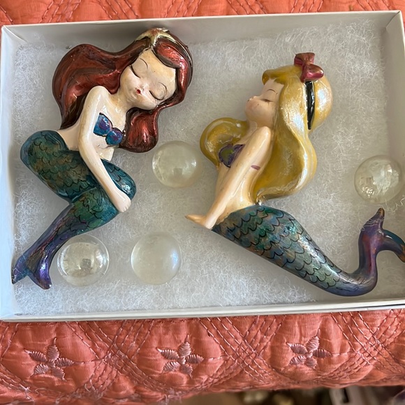 Wall Decor | Wall Hanging Vintage Hand Painted Mermaids 3 Inch By 3 ...
